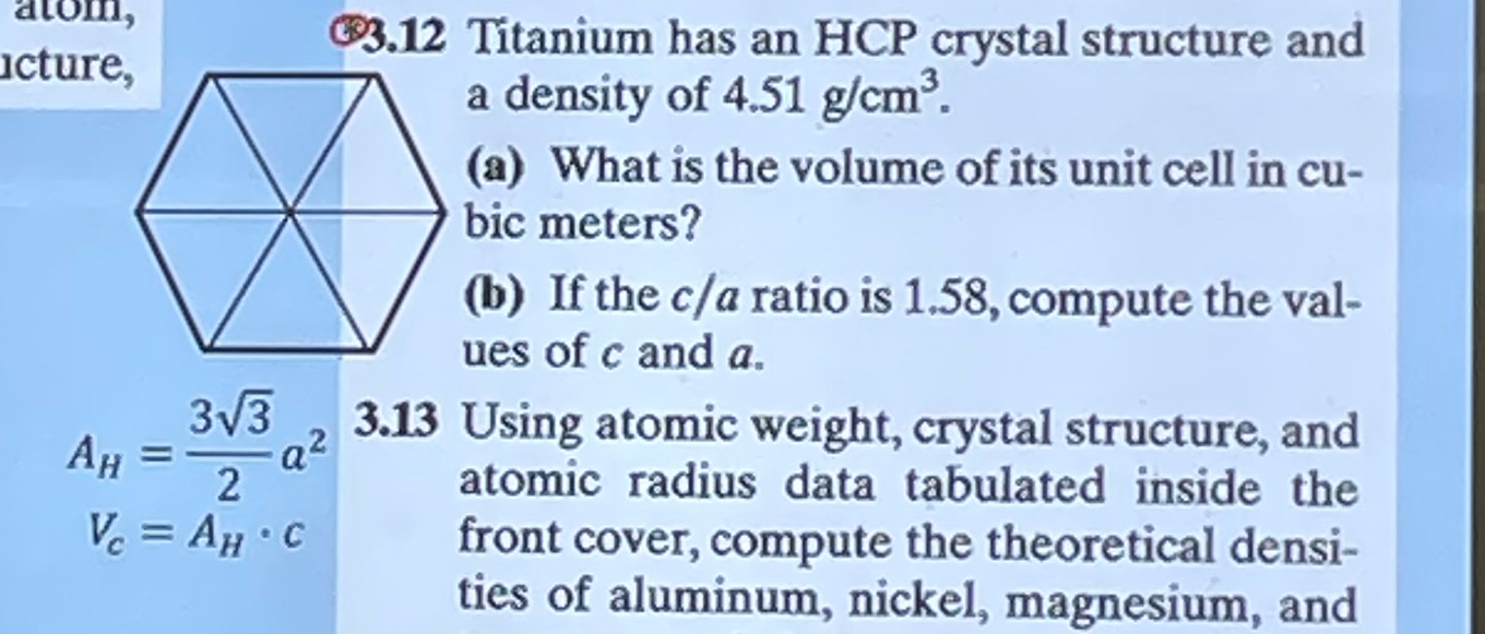 Solved Titanium has an HCP crystal structure and a density | Chegg.com