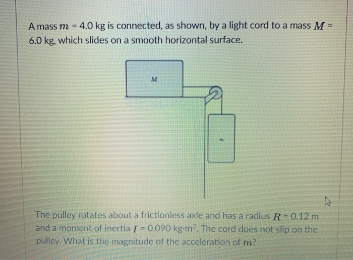 Solved A mass m = 4.0 kg is connected, as shown, by a light | Chegg.com