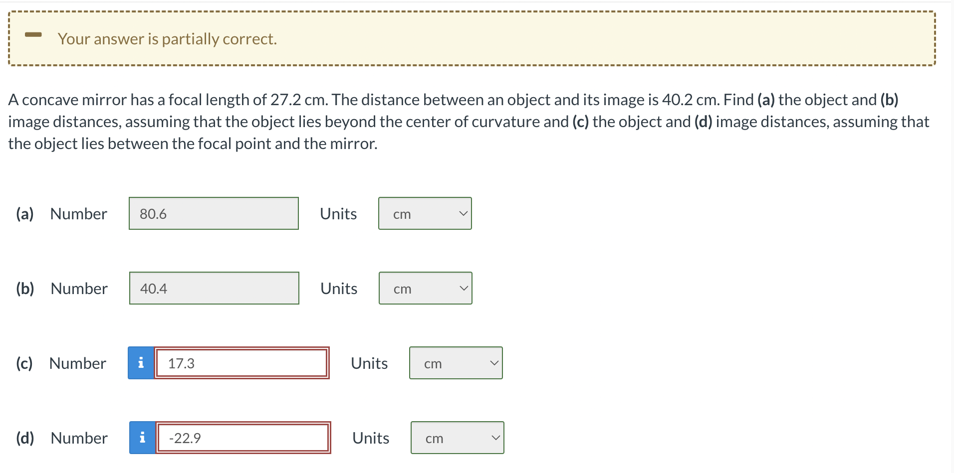 Solved A concave mirror has a focal length of 27.2 ﻿cm. ﻿The | Chegg.com