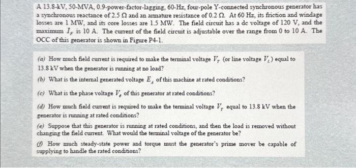 Solved A 13.8-kV, 50-MVA, 0.9-power-factor-lagging, 60-Hz, | Chegg.com