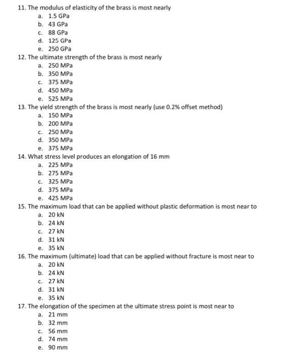 Solved Answer questions 9 through 18 for a tension test | Chegg.com