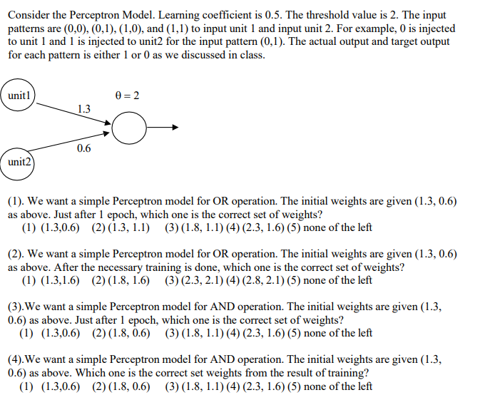 Solved Consider the Perceptron Model. Learning coefficient | Chegg.com