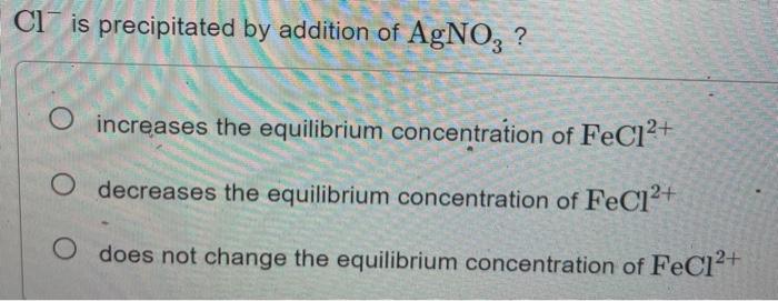 Solved The reaction Fe3+(aq)+Cl−(aq)⇌FeCl2+(aq) is | Chegg.com