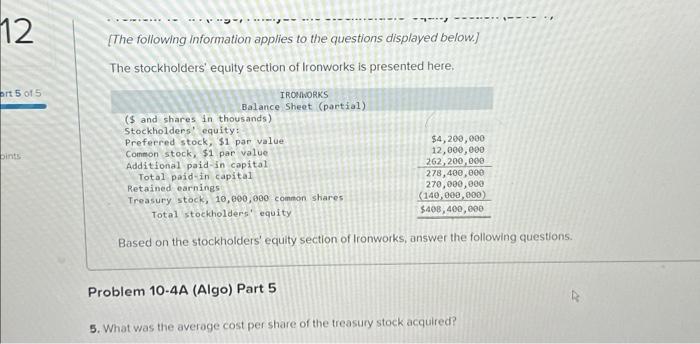 Solved Problem 10-4A (Algo) Analyze the stockholders' equity | Chegg.com