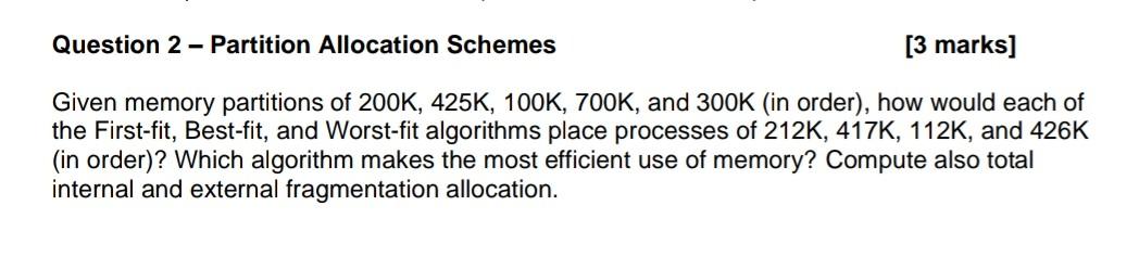 Solved Question 2 - Partition Allocation Schemes [3 marks] | Chegg.com