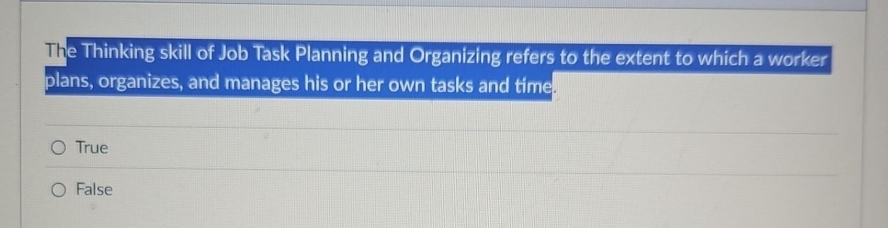 The Thinking skill of Job Task Planning and | Chegg.com