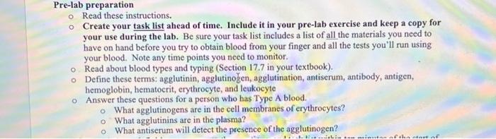 Solved Pre-lab preparation - Read these instructions. - | Chegg.com