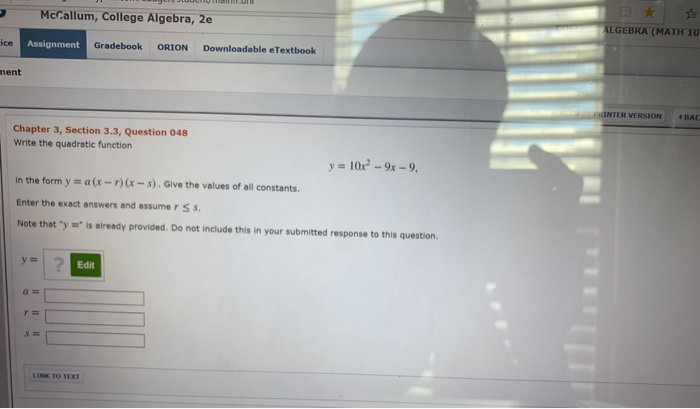 Solved Mccallum, College Algebra, 2e ALGEBRA (MATH 10 | Chegg.com