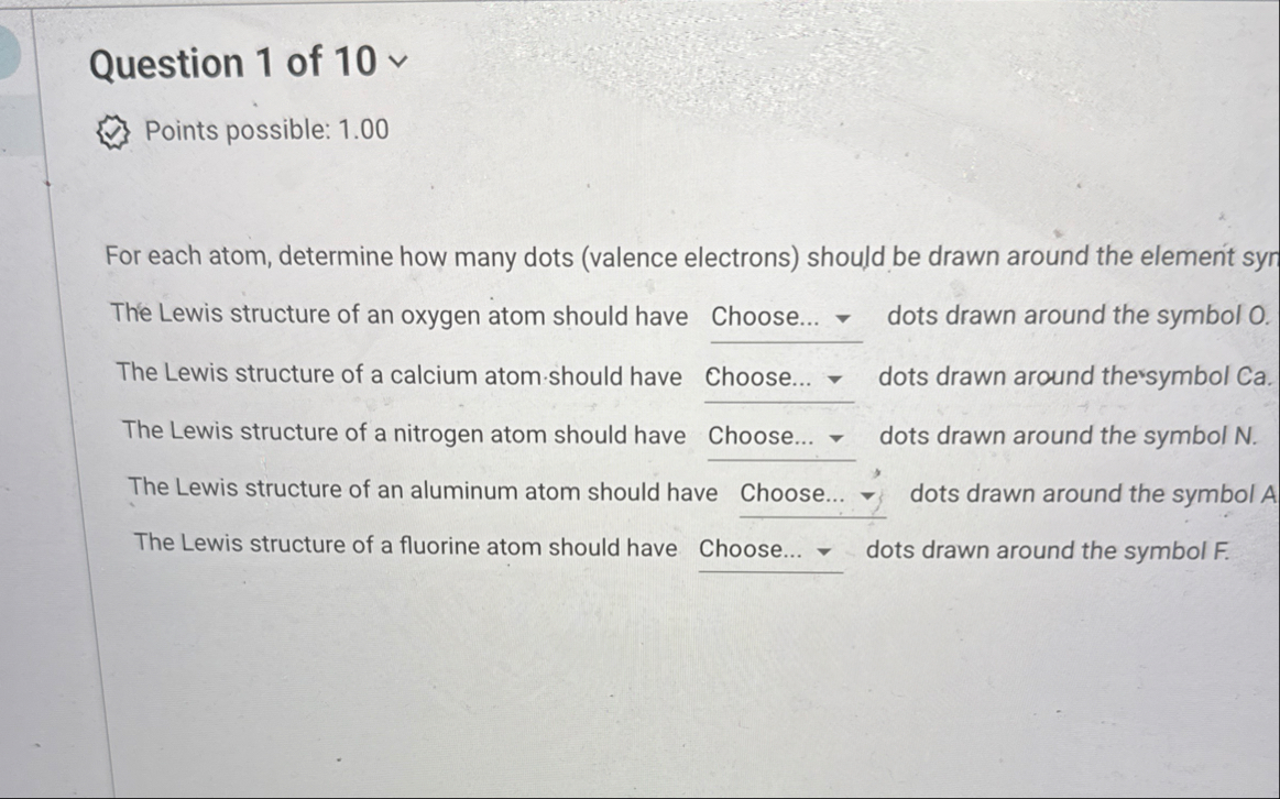 Solved Question 1 ﻿of 10 ﻿vPoints possible: 1.00For each | Chegg.com