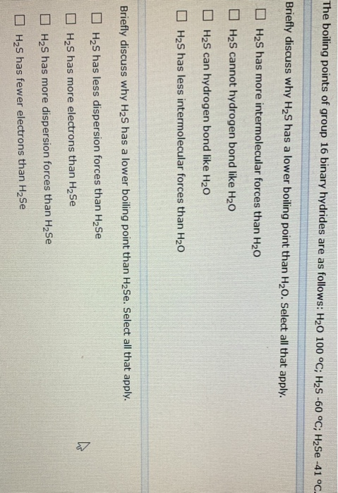 Solved The boiling points of group 16 binary hydrides are as | Chegg.com