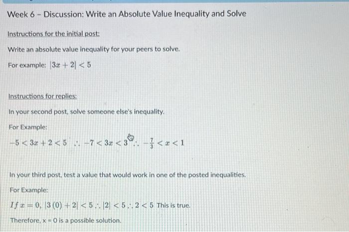 Solved Week 6 - Discussion: Write an Absolute Value | Chegg.com