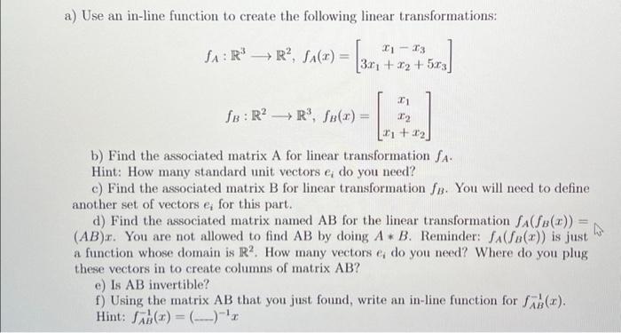a) Use an in-line function to create the following | Chegg.com