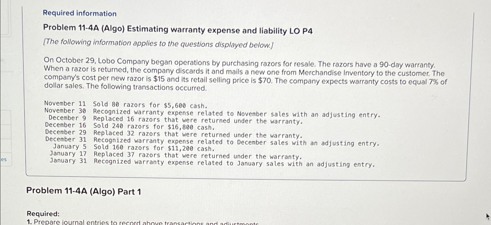 Required informationProblem 11-4A (Algo) ﻿Estimating | Chegg.com