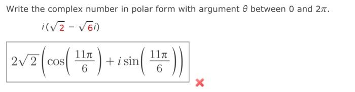 Solved Write the complex number in polar form with argument | Chegg.com