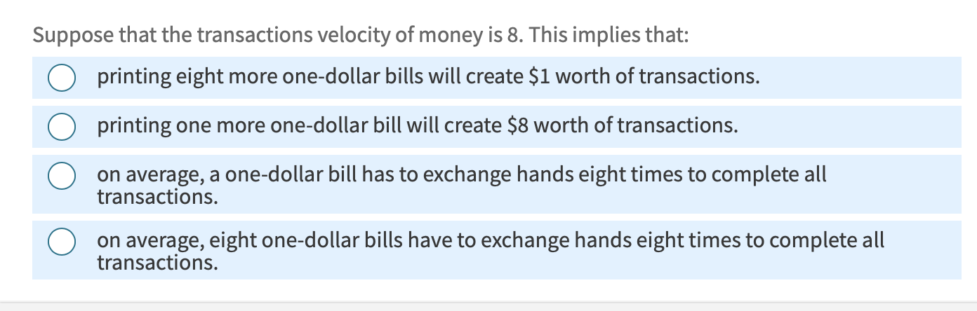 Solved Suppose that the transactions velocity of money is | Chegg.com