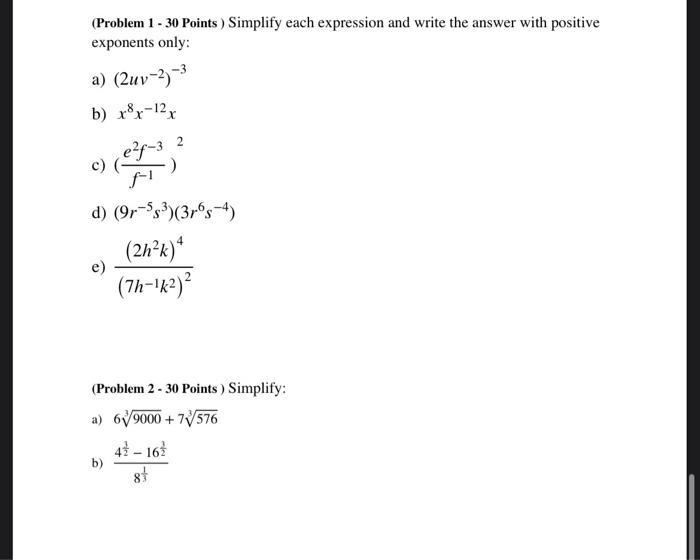 Solved (Problem 1-30 Points) Simplify each expression and | Chegg.com