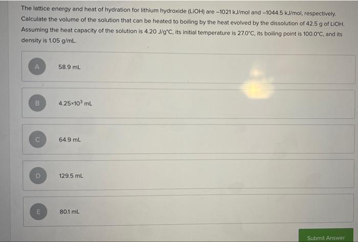 Solved The lattice energy and heat of hydration for lithium | Chegg.com