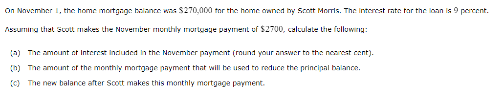 Solved On November 1, ﻿the home mortgage balance was | Chegg.com