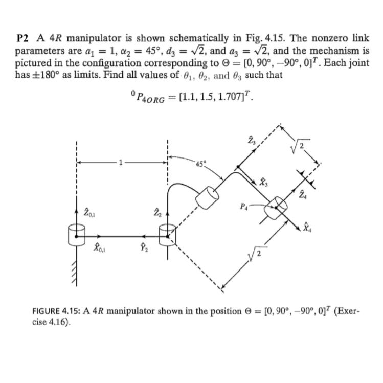 Solved P2 ﻿A 4R ﻿manipulator is shown schematically in Fig. | Chegg.com