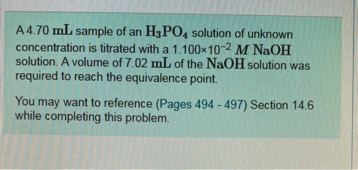 Solved A4.70 mL sample of an H3PO4 solution of unknown | Chegg.com