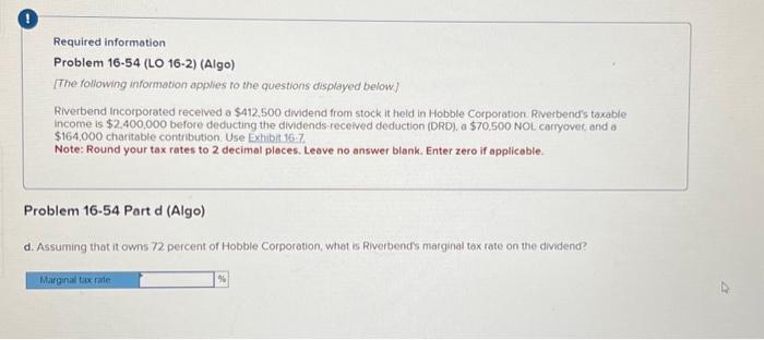 Solved Required information Problem 16-54 (LO 16-2) (Algo) | Chegg.com Solved Required information Problem 16-54 (LO 16-2) (Algo) | Chegg.com