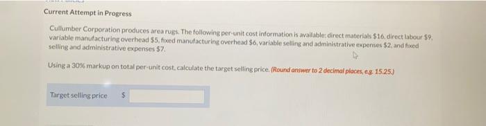 Solved Current Attempt in Progress Cullumber Corporation | Chegg.com