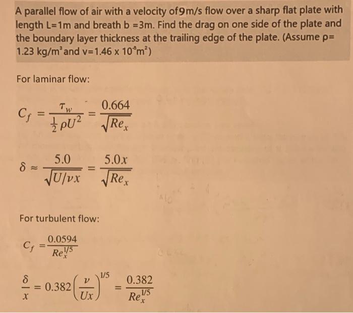 Solved A parallel flow of air with a velocity of9m/s flow | Chegg.com