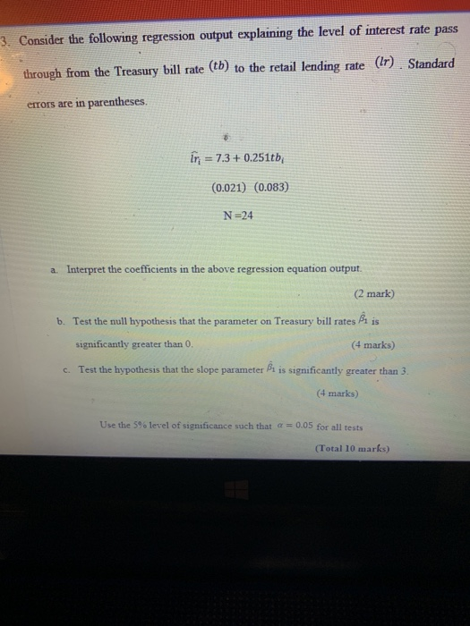 Solved 3. Consider the following regression output | Chegg.com