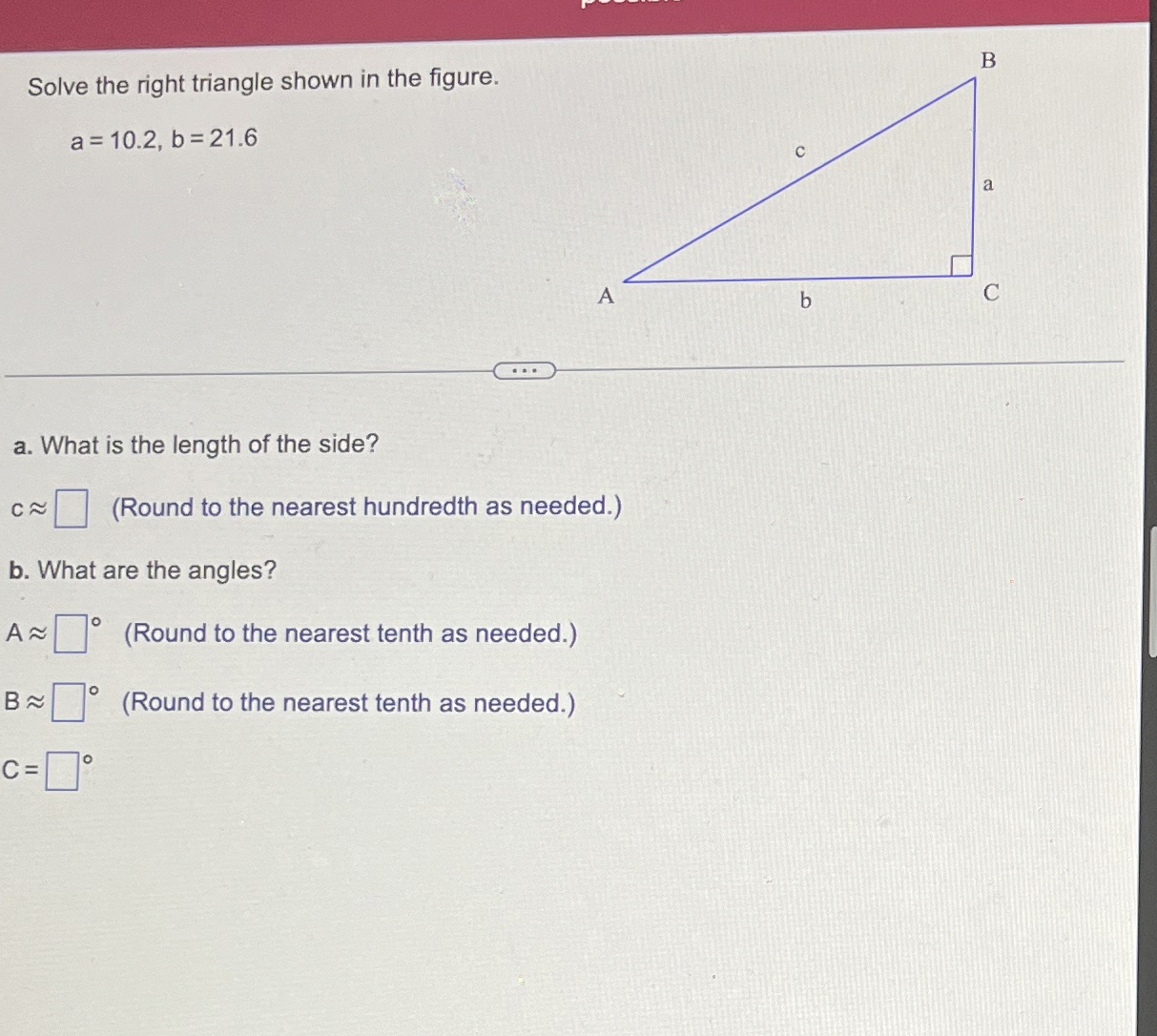Solved Solve the right triangle shown in the | Chegg.com