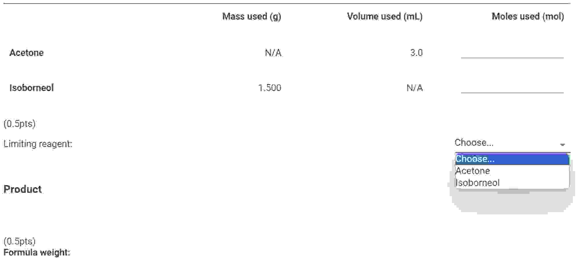Solved Please help determine:a. ﻿moles usedb. ﻿limiting | Chegg.com
