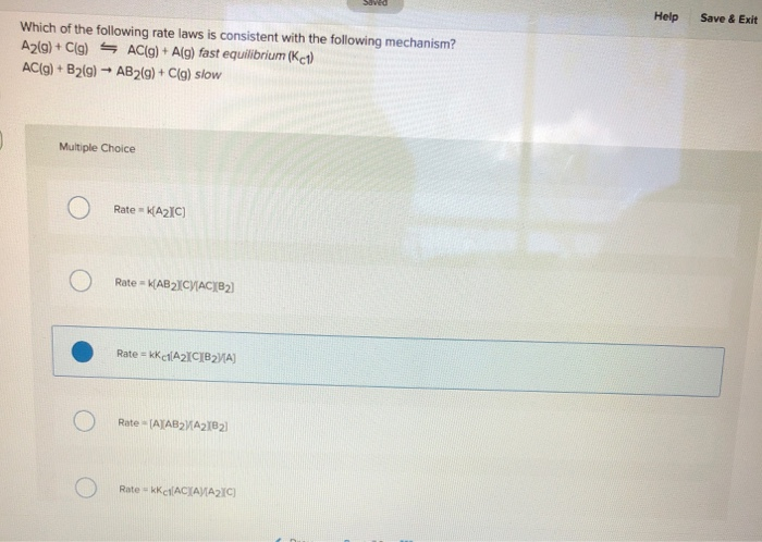 Solved Help Save & Exit Which of the following rate laws is | Chegg.com