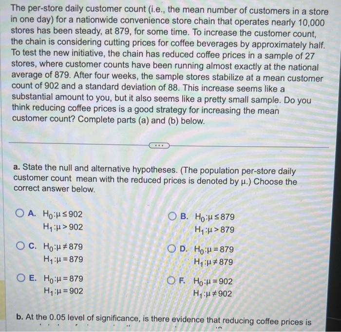 Solved The per-store daily customer count (i.e., the mean | Chegg.com