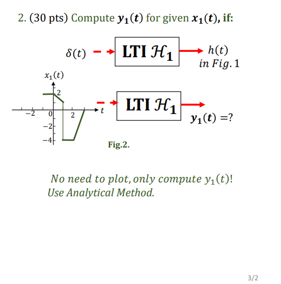 Solved (30 pts) ﻿Compute y1(t) ﻿for given x1(t), if:→2 (Only | Chegg.com