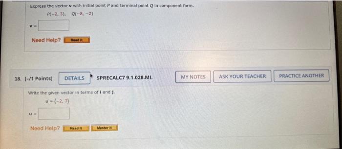 Solved Express the vector v with initial point P and | Chegg.com
