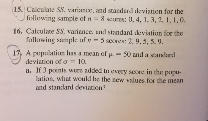 Solved 15. Calculate SS, variance, and standard deviation | Chegg.com