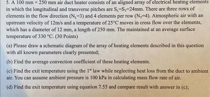 Solved 5. A 100 mm×250 mm air duct heater consists of an | Chegg.com