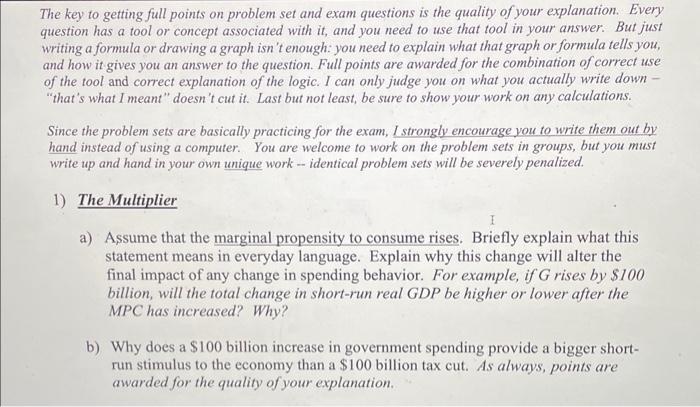 Solved The key to getting full points on problem set and | Chegg.com