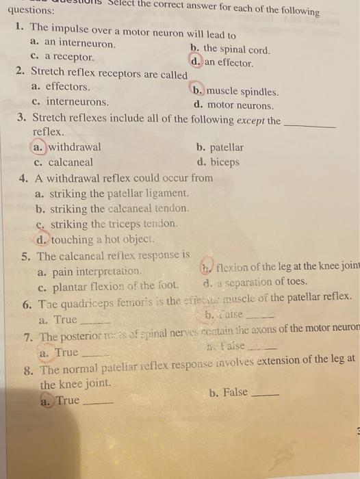 Solved lect the correct answer for each of the following | Chegg.com