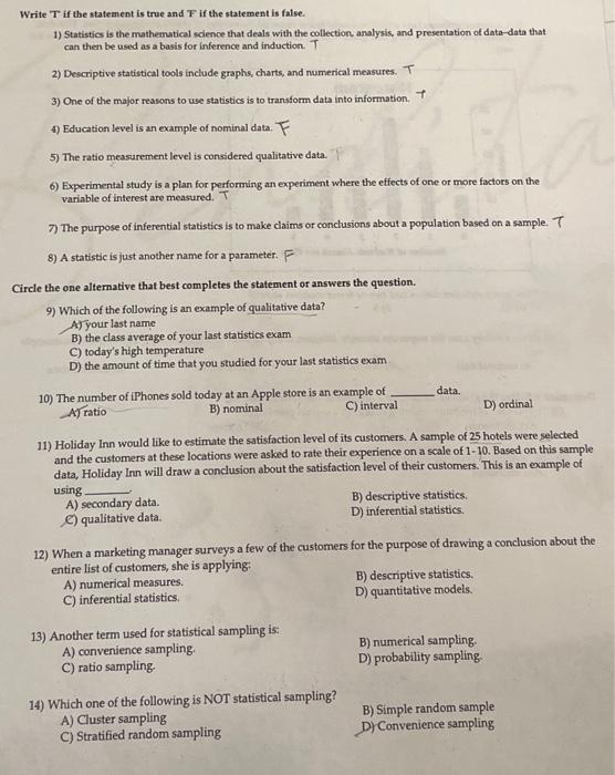 Solved Write 'T' if the statement is true and 'F' if the | Chegg.com