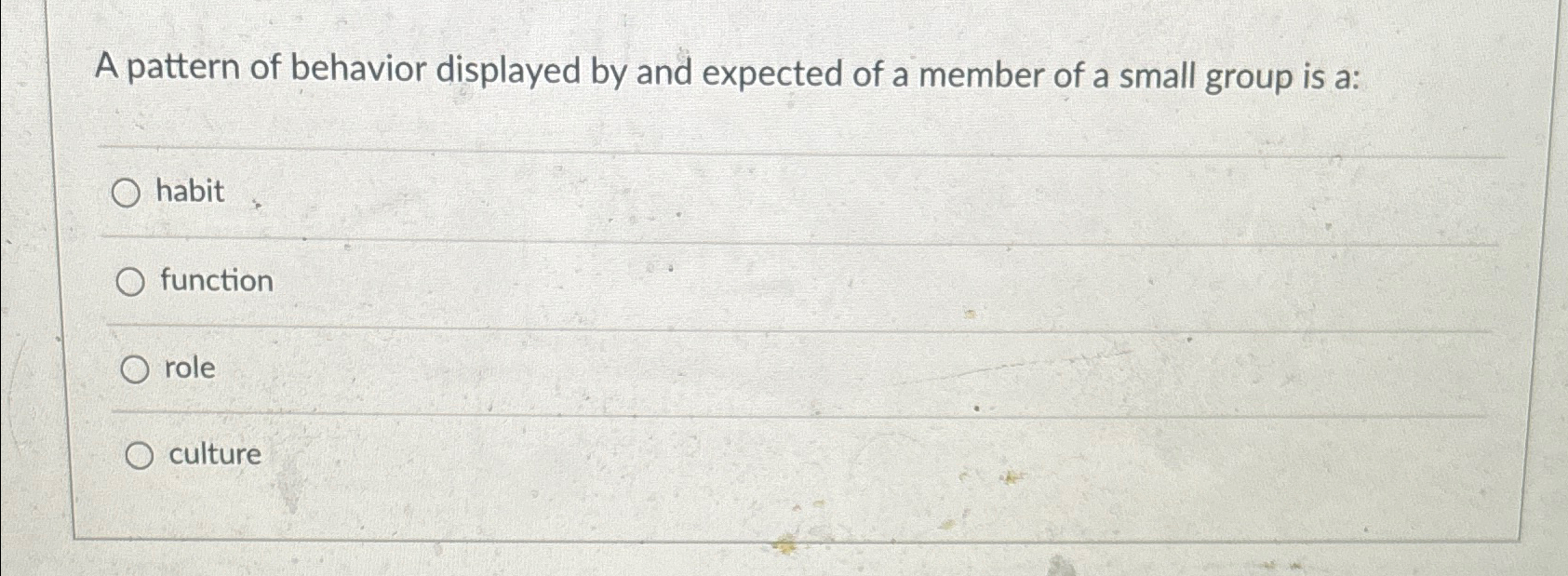 Solved A pattern of behavior displayed by and expected of a | Chegg.com