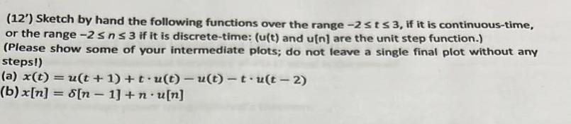 Solved (12') Sketch by hand the following functions over the | Chegg.com
