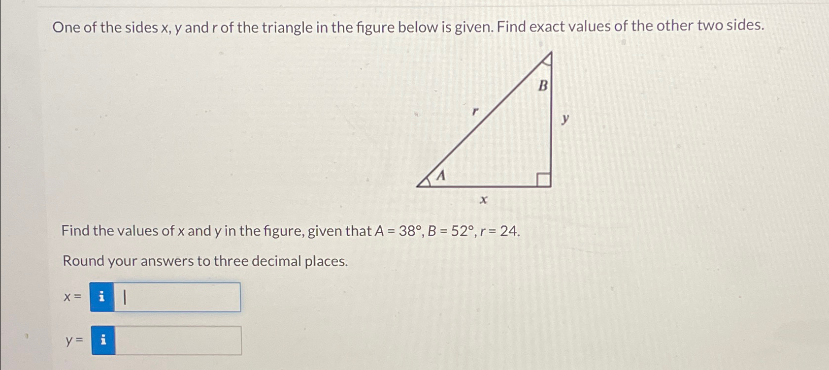Solved One of the sides x,y ﻿and r ﻿of the triangle in the | Chegg.com