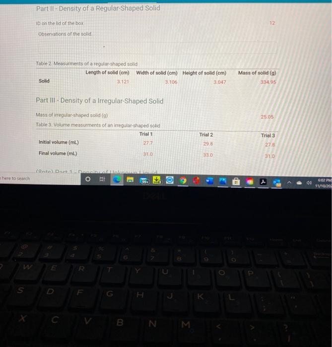 Solved Data And Report Submission - Determination of Density | Chegg.com