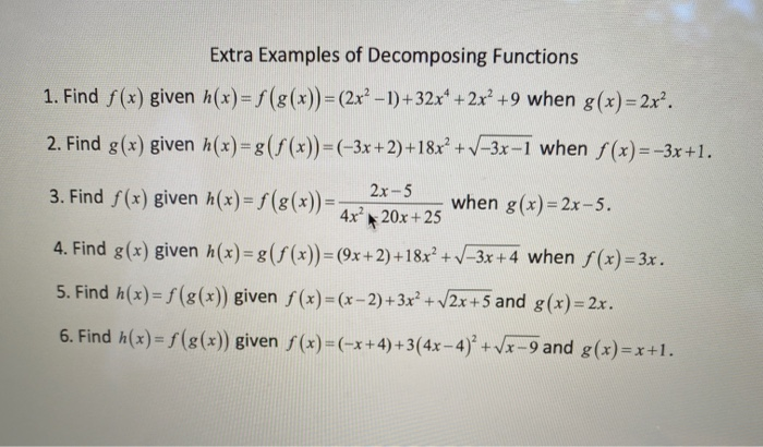 Solved Extra Examples of Decomposing Functions 1. Find f(x) | Chegg.com