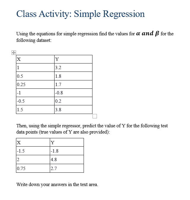 Solved Class Activity: Simple RegressionUsing the equations | Chegg.com Solved Class Activity: Simple RegressionUsing the equations | Chegg.com