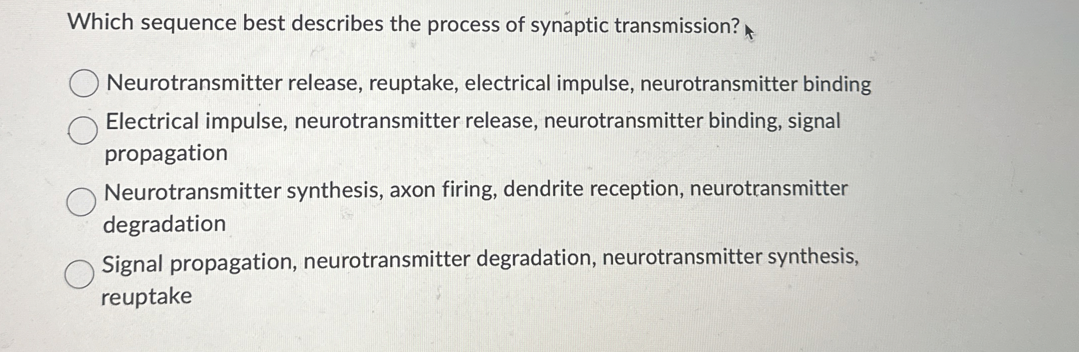 Solved Which sequence best describes the process of synaptic | Chegg.com