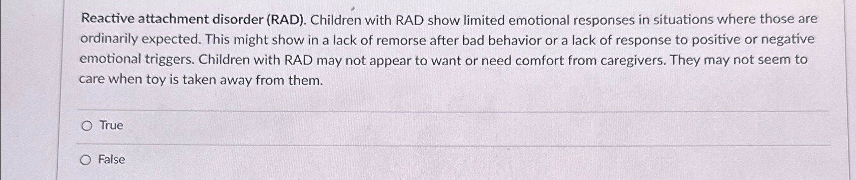 Solved Reactive attachment disorder (RAD). ﻿Children with | Chegg.com