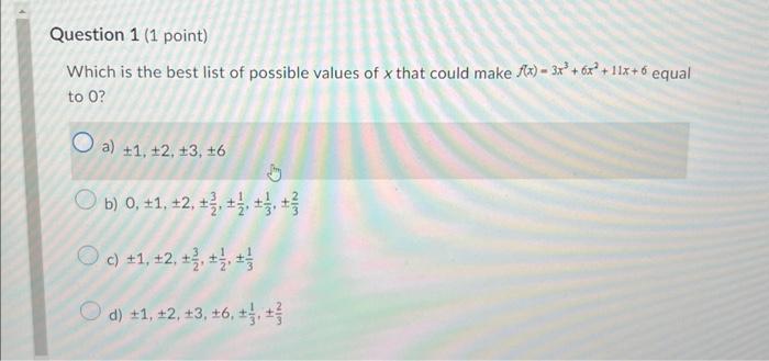 Solved Which is the best list of possible values of x that | Chegg.com