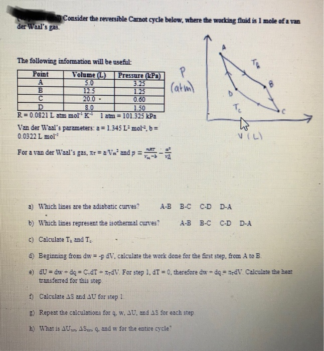 Solved - Consider the reversible Carnot cycle below, where | Chegg.com