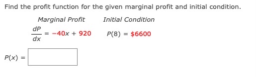 Solved Find the profit function for the given marginal | Chegg.com